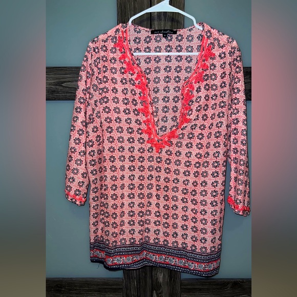 Tops | Super Cute Boho Flowy Top Orange And Blue | Poshmark